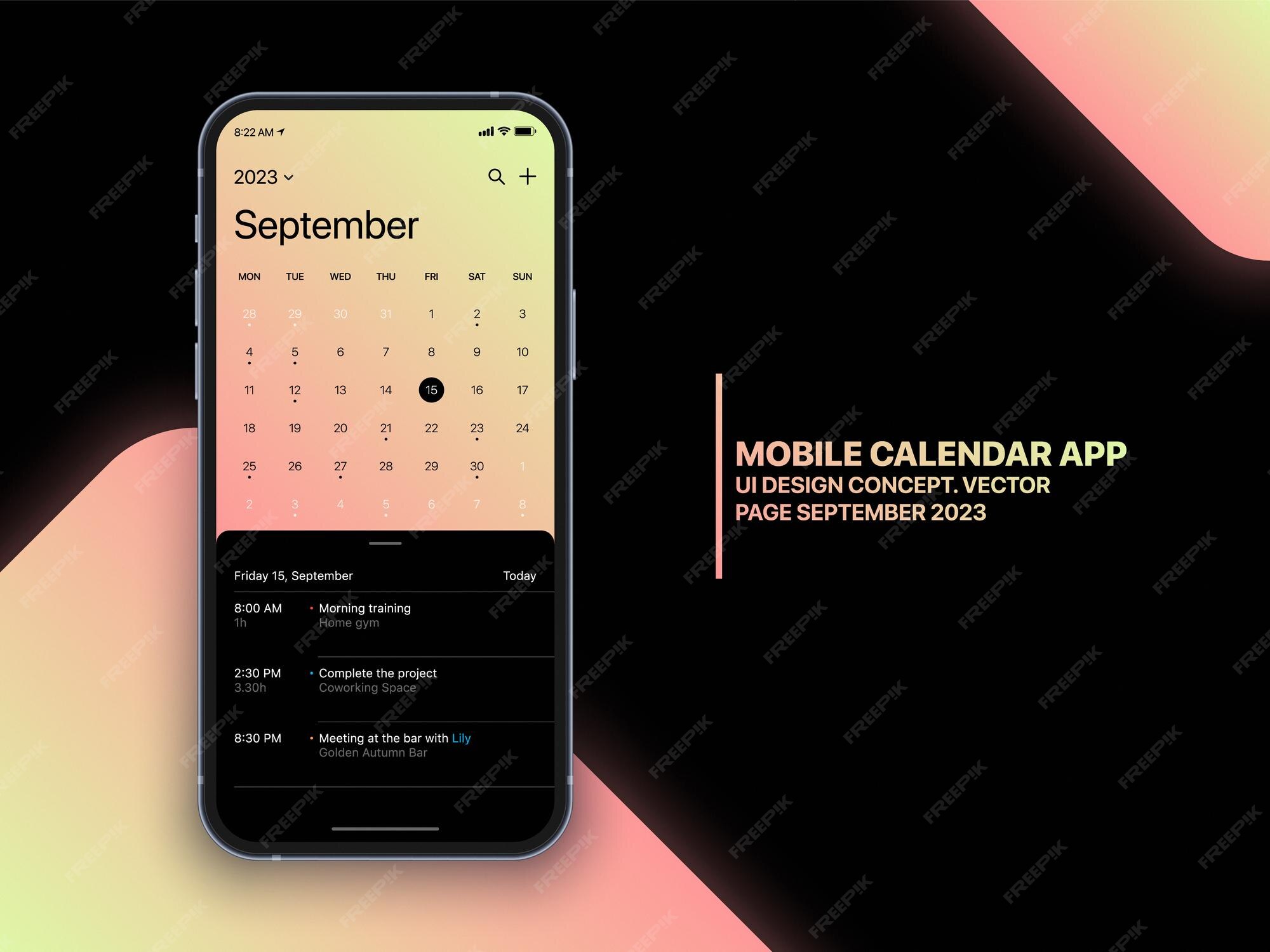할 일 목록 및 작업 벡터 Ui Ux 디자인 개념이 포함된 모바일 앱 캘린더 2023 프리미엄 벡터