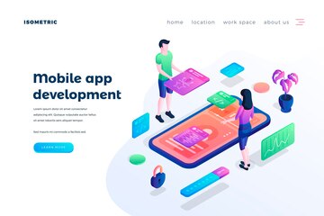 Premium Vector | Mobile app development landing page vector template ...