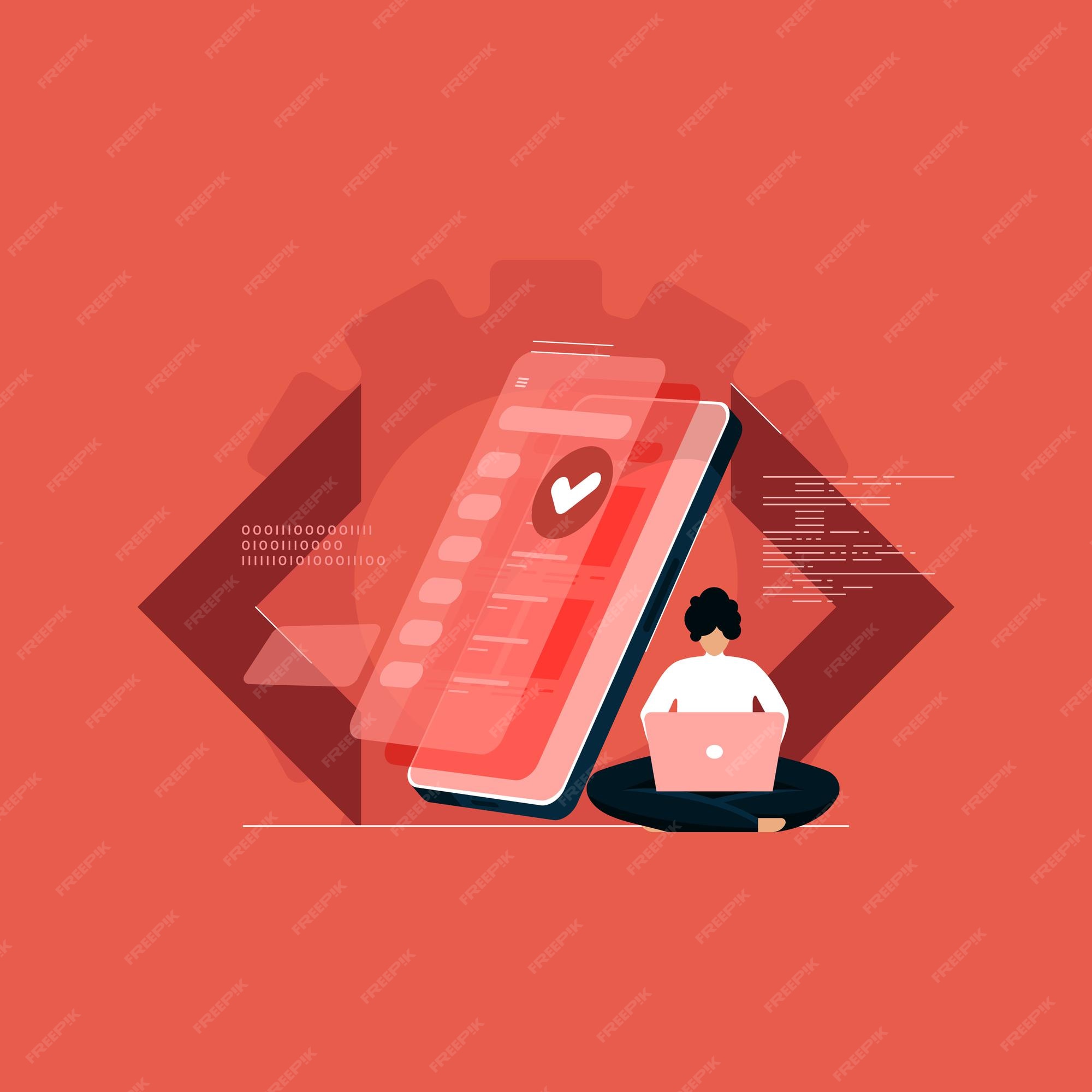 Premium Vector | Mobile application development programmer with ...