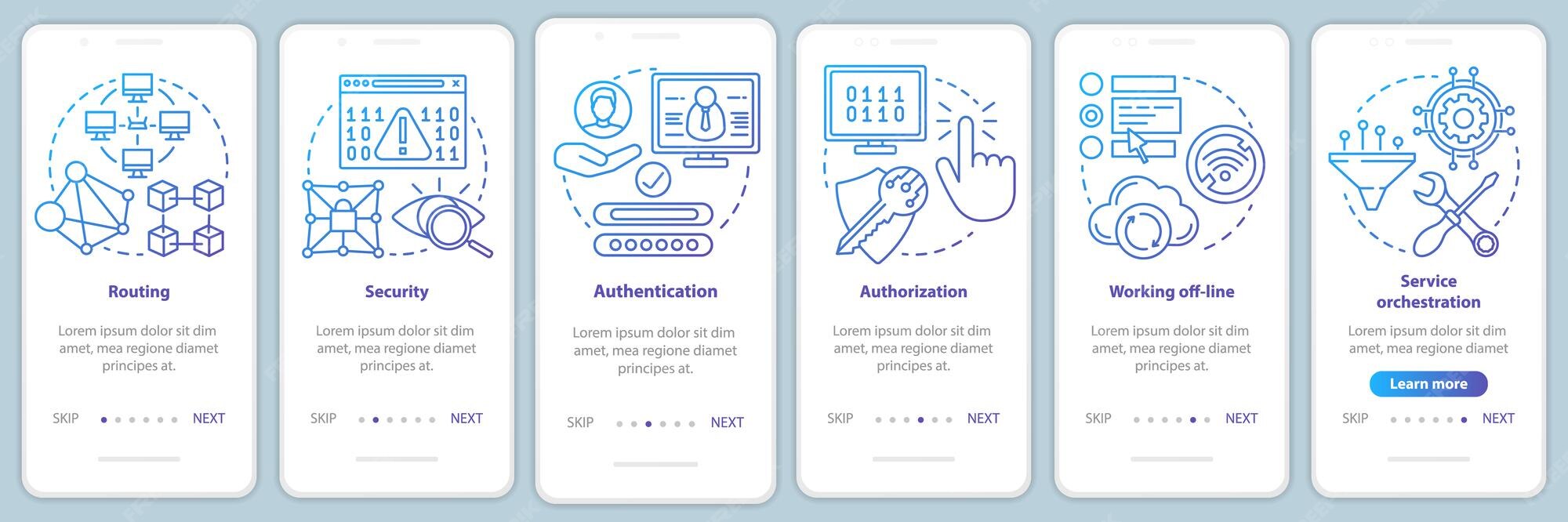 Premium Vector | Mobile software development onboarding mobile app page ...