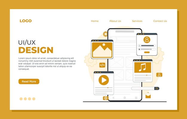Premium Vector Mobile Uiux Landing Page Template Illustration Uiux Development Design Mobile