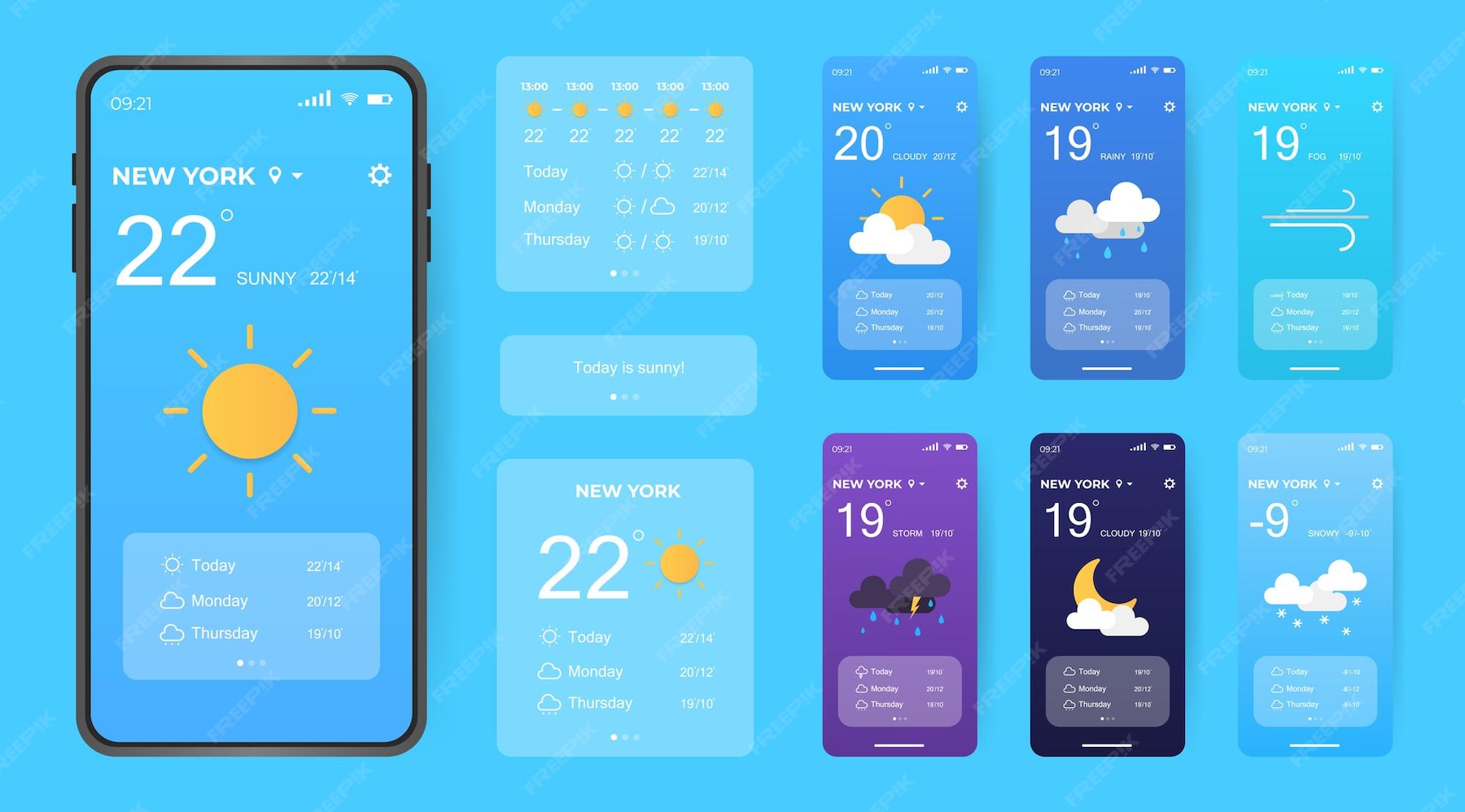 Premium Vector | Mobile weather app interface design GUI elements for ...