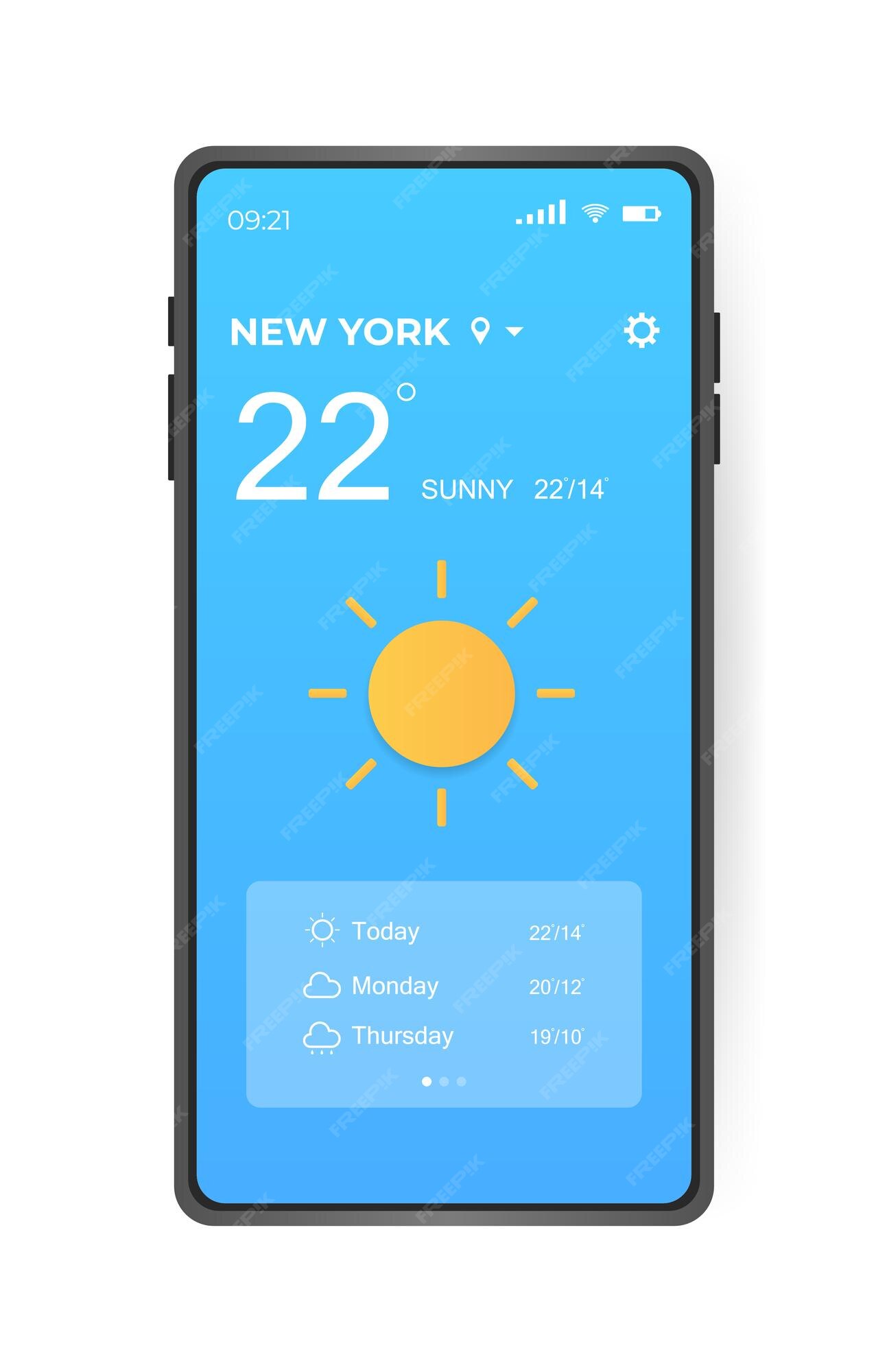Premium Vector | Mobile weather app interface design GUI elements for ...