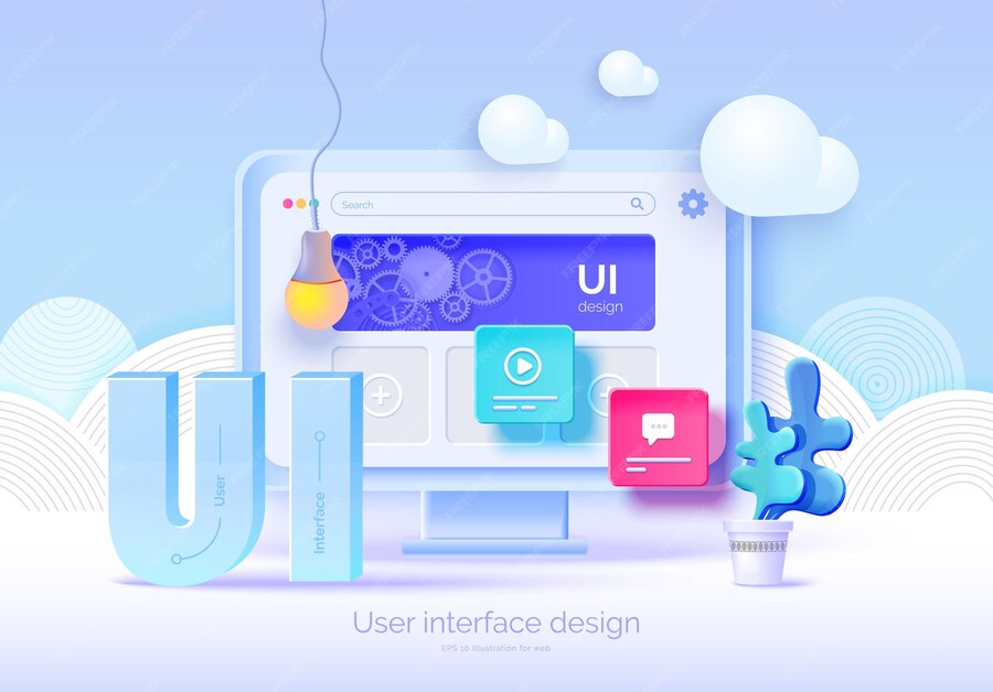 Premium Vector | Mockup 3d monitor with user interface elements for web ...