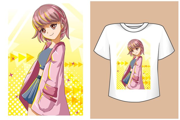 Premium Vector Mockup Cute Girl Pink Hair With Jacket