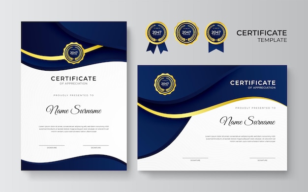 Premium Vector Modern Blue And Gold Certificate Template Design For