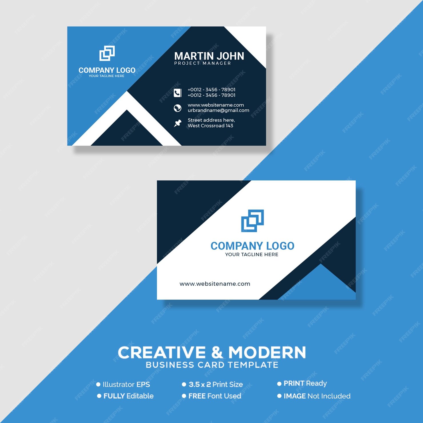Premium Vector Modern Dark Blue Business Card Vector Design Template