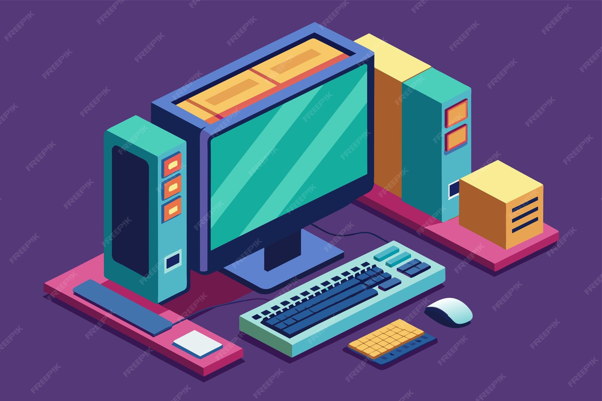 Premium Vector | A modern desktop computer with a keyboard mouse and ...