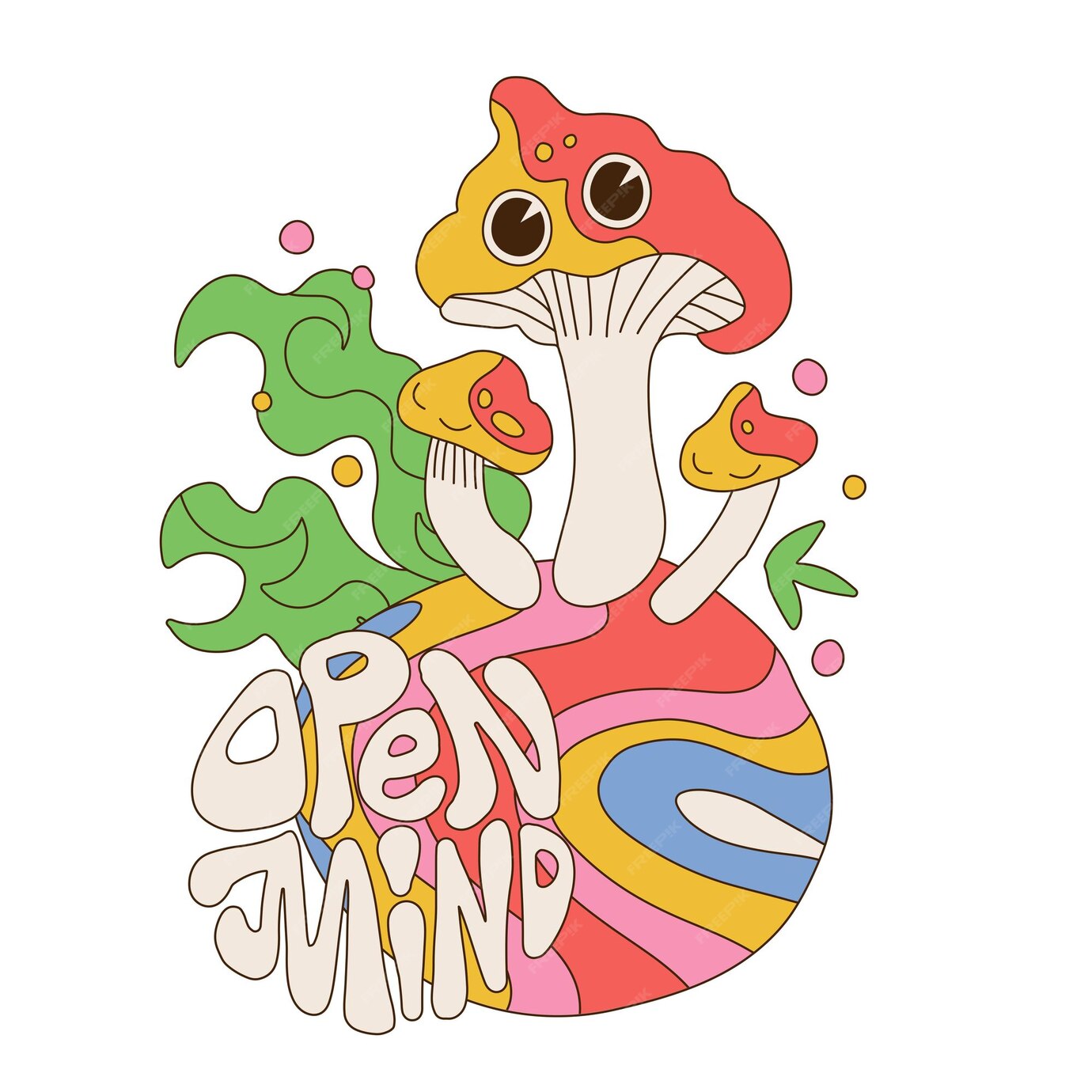 Premium Vector Modern Psychedelic Art Concept Trippy Mushrooms With Eyes Rainbow Planet Text