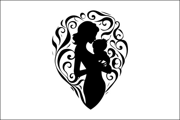 Premium Vector Mom And Son Silhouette Black Vector Art