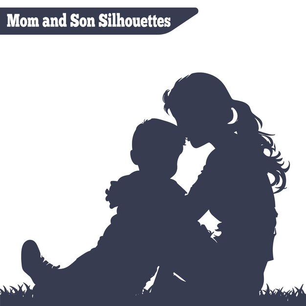Mom And Son Silhouette Vector Collection In Various Poses Premium Ai