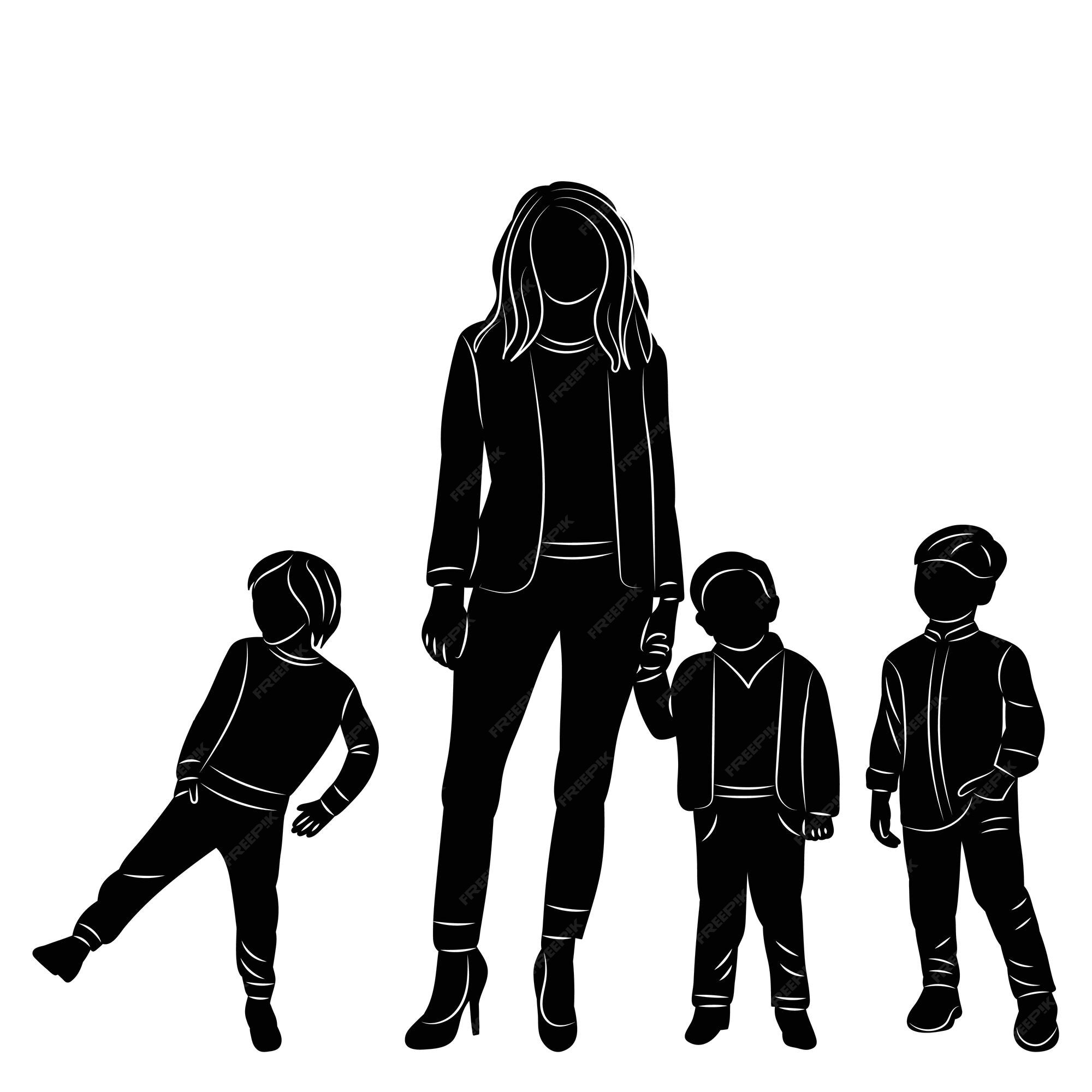 Premium Vector Mom And Sons Silhouette On White Background Vector