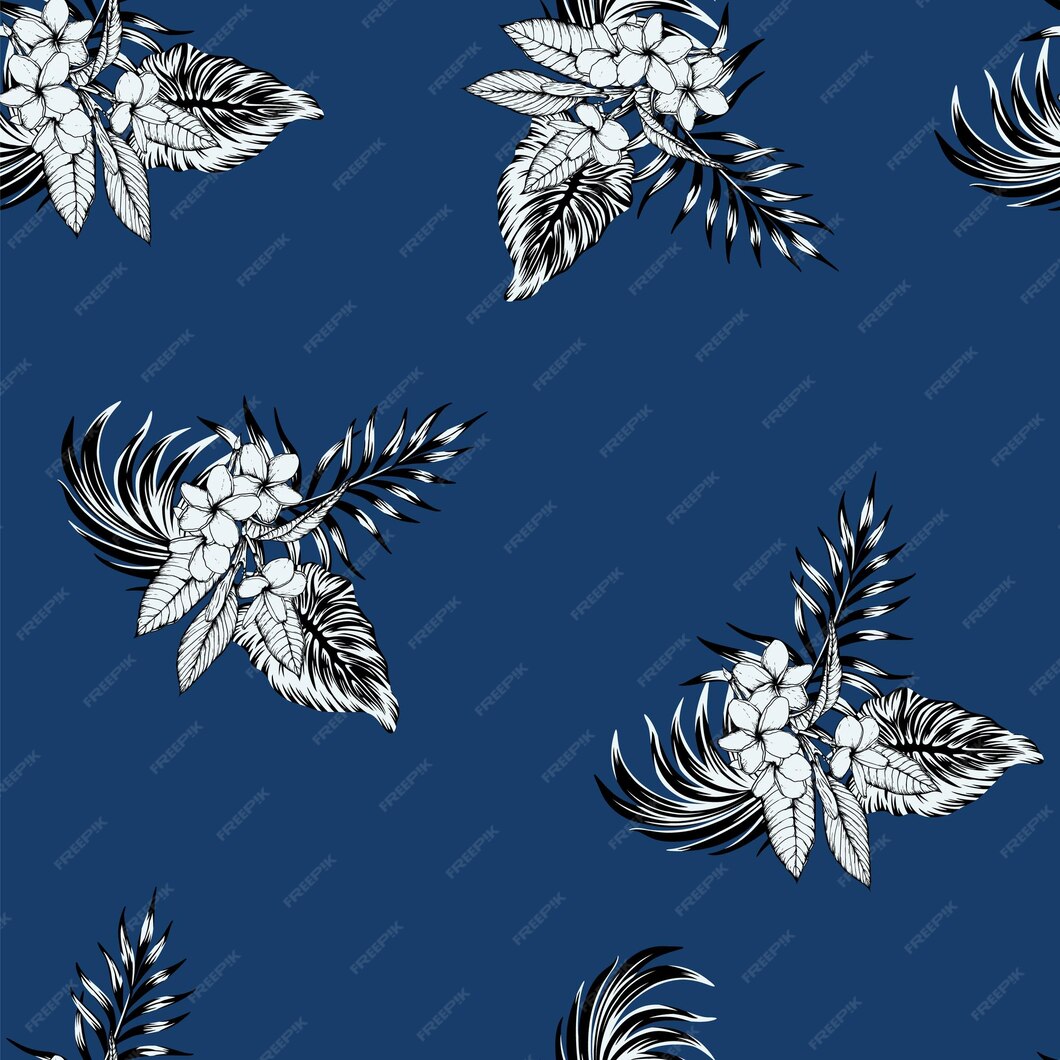 Premium Vector Monochrome Seamless Pattern With Flower And Leaves