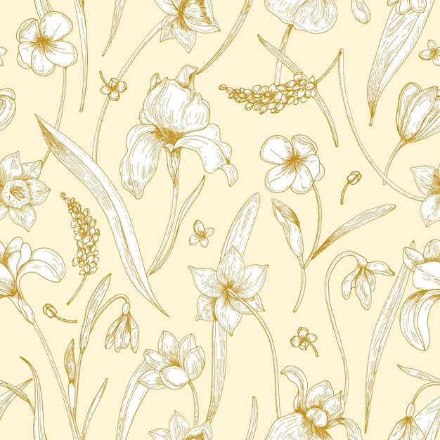 Premium Vector Monochrome Seamless Pattern With Spring Tender