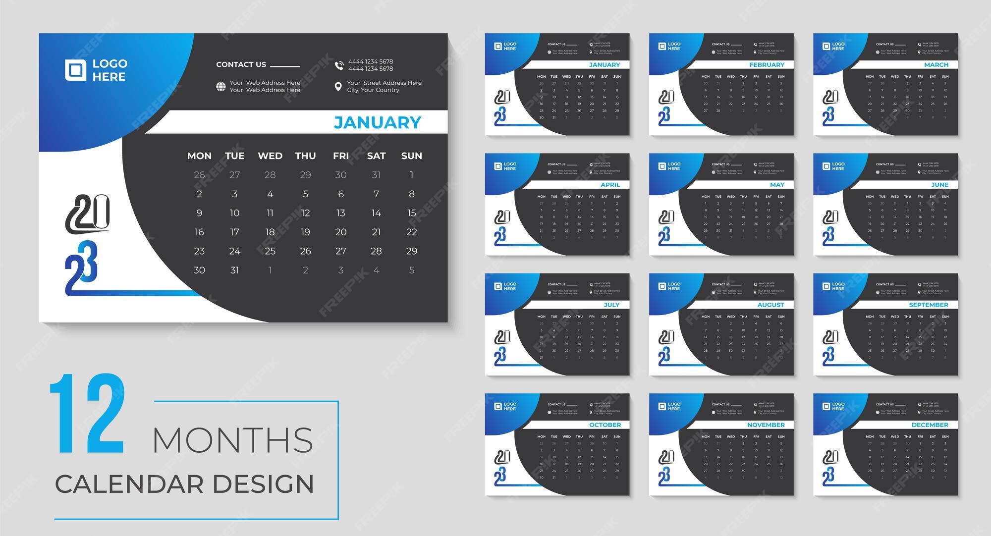 Premium Vector | Monthly 2023 desk calendar design Premium Vector | Monthly 2023 desk calendar design