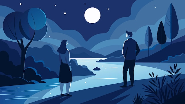Premium Vector A Moonlit Stroll Along The Riverbank Turns Into A Profound Discussion Between