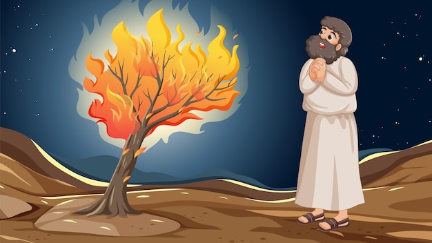 Premium Vector | Moses and the burning bush a biblical scene Premium Vector | Moses and the burning bush a biblical scene