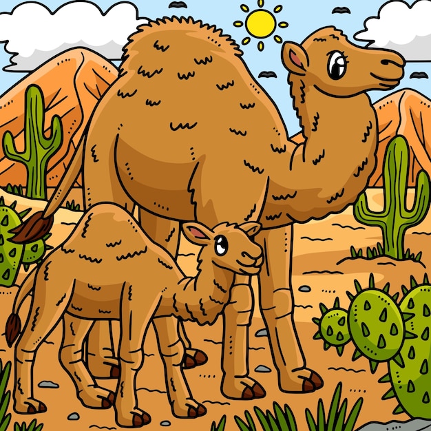Premium Vector | Mother dromedary and baby dromedary colored Premium Vector | Mother dromedary and baby dromedary colored