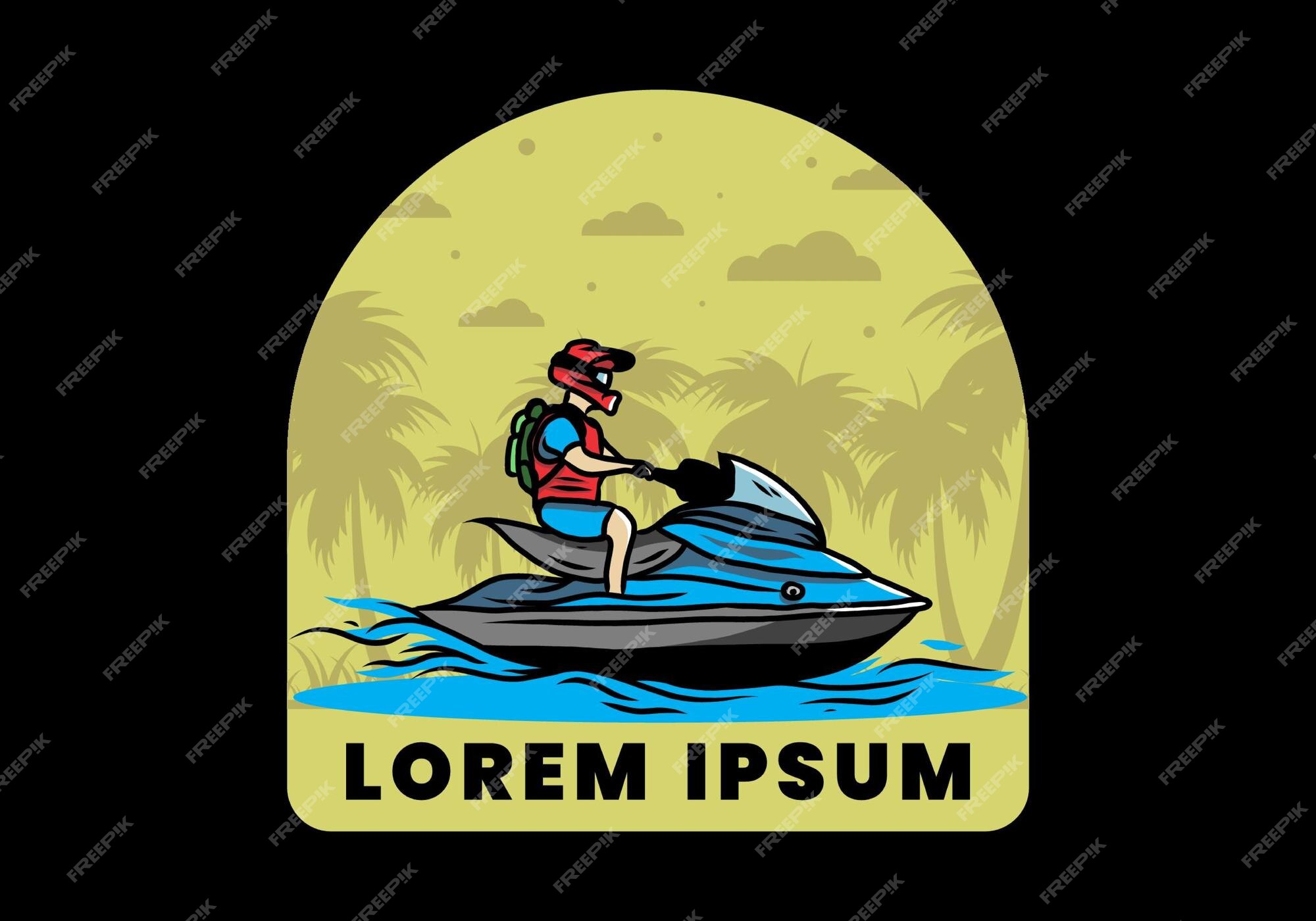 Premium Vector Motor Boat Sport On The Beach Illustration