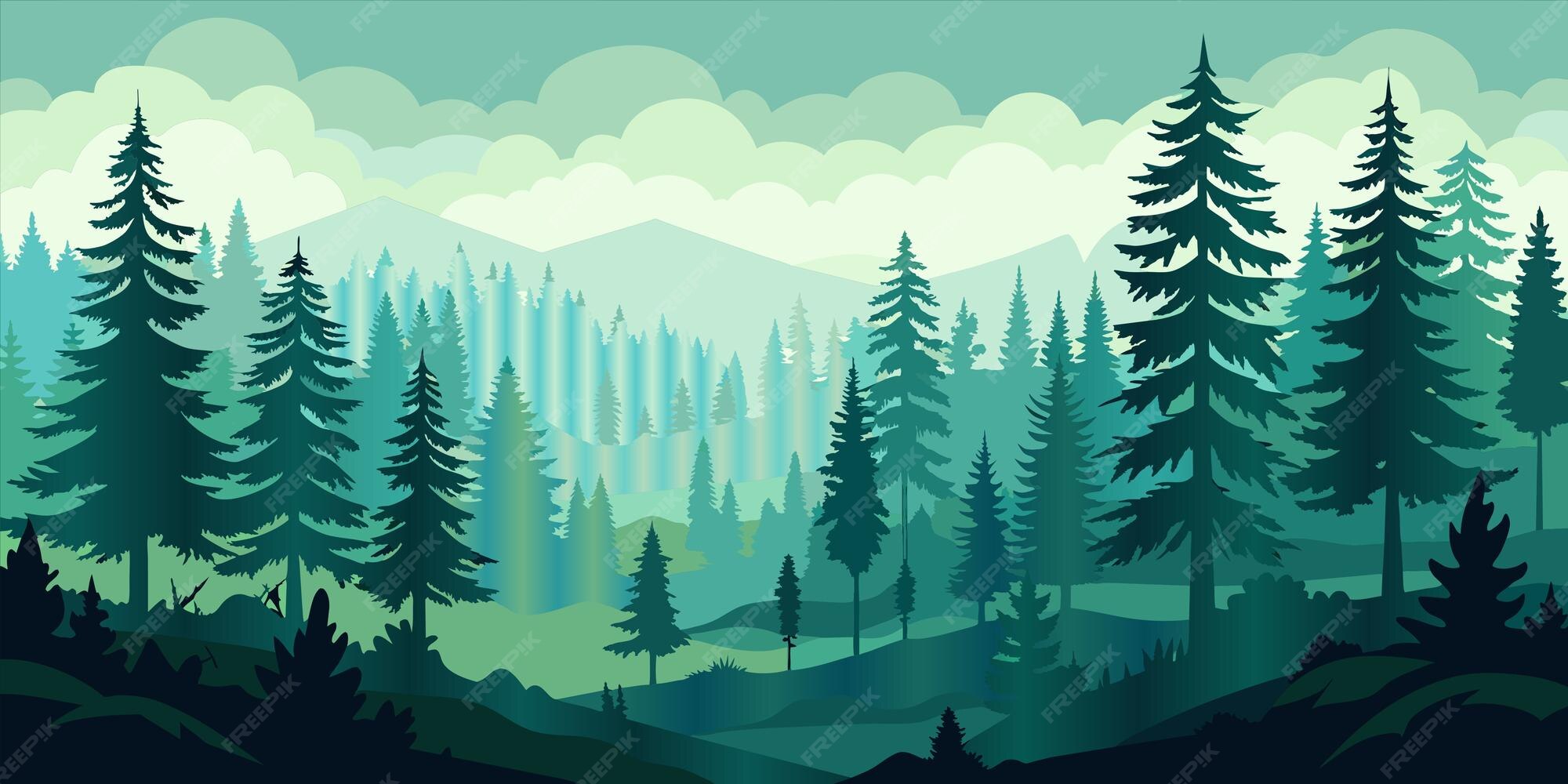 Premium Vector | A mountain landscape with pine trees and mountains Premium Vector | A mountain landscape with pine trees and mountains