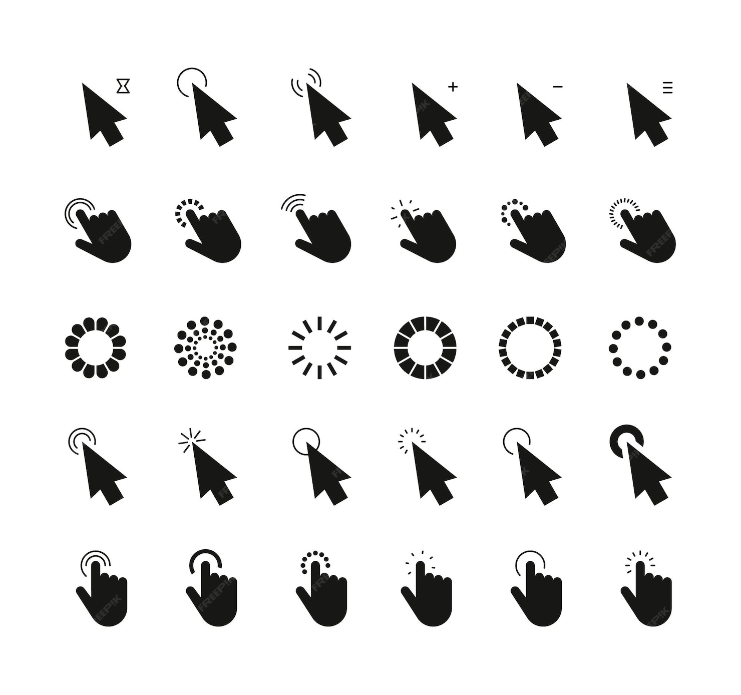 Premium Vector | Mouse pointer cursor icons computer black clicking arrows and hands cursors ...