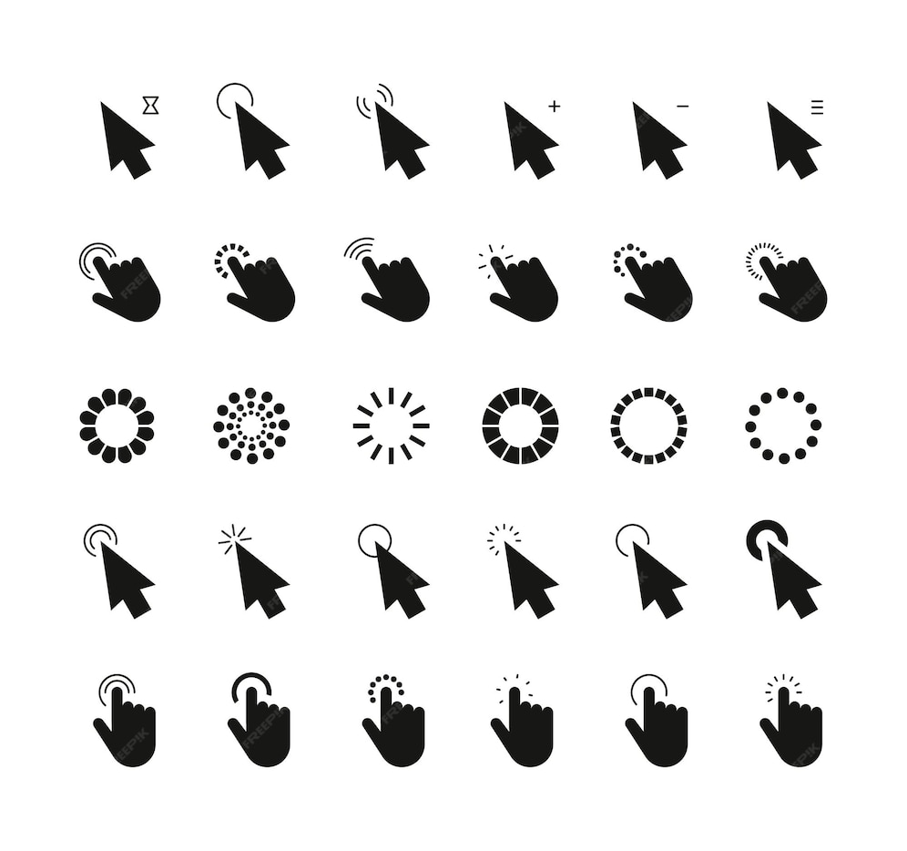 Premium Vector | Mouse pointer cursor icons computer black clicking arrows and hands cursors ...