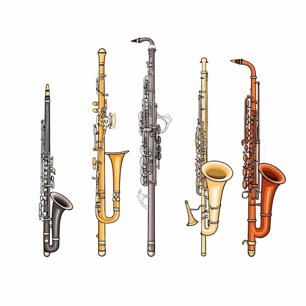 Premium Vector | Musical wind instruments set flute trumpet saxophone ... Premium Vector | Musical wind instruments set flute trumpet saxophone ...