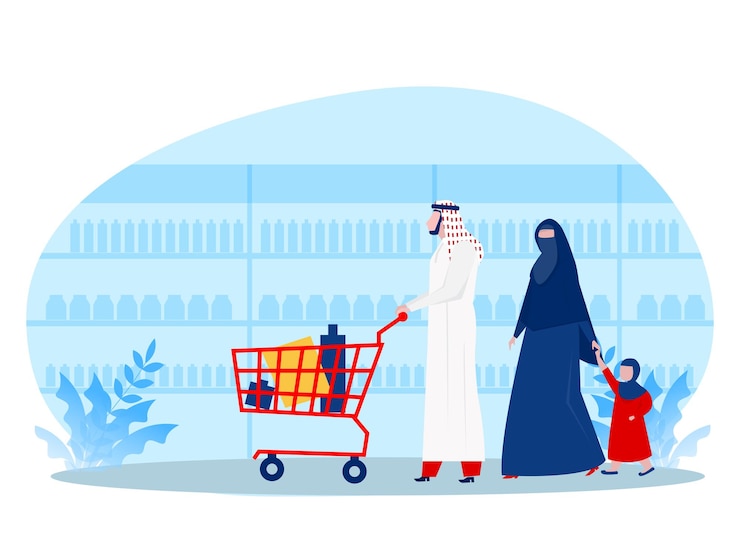 Premium Vector | Muslim family buying shopping with wheeling shopping ... Premium Vector | Muslim family buying shopping with wheeling shopping ...