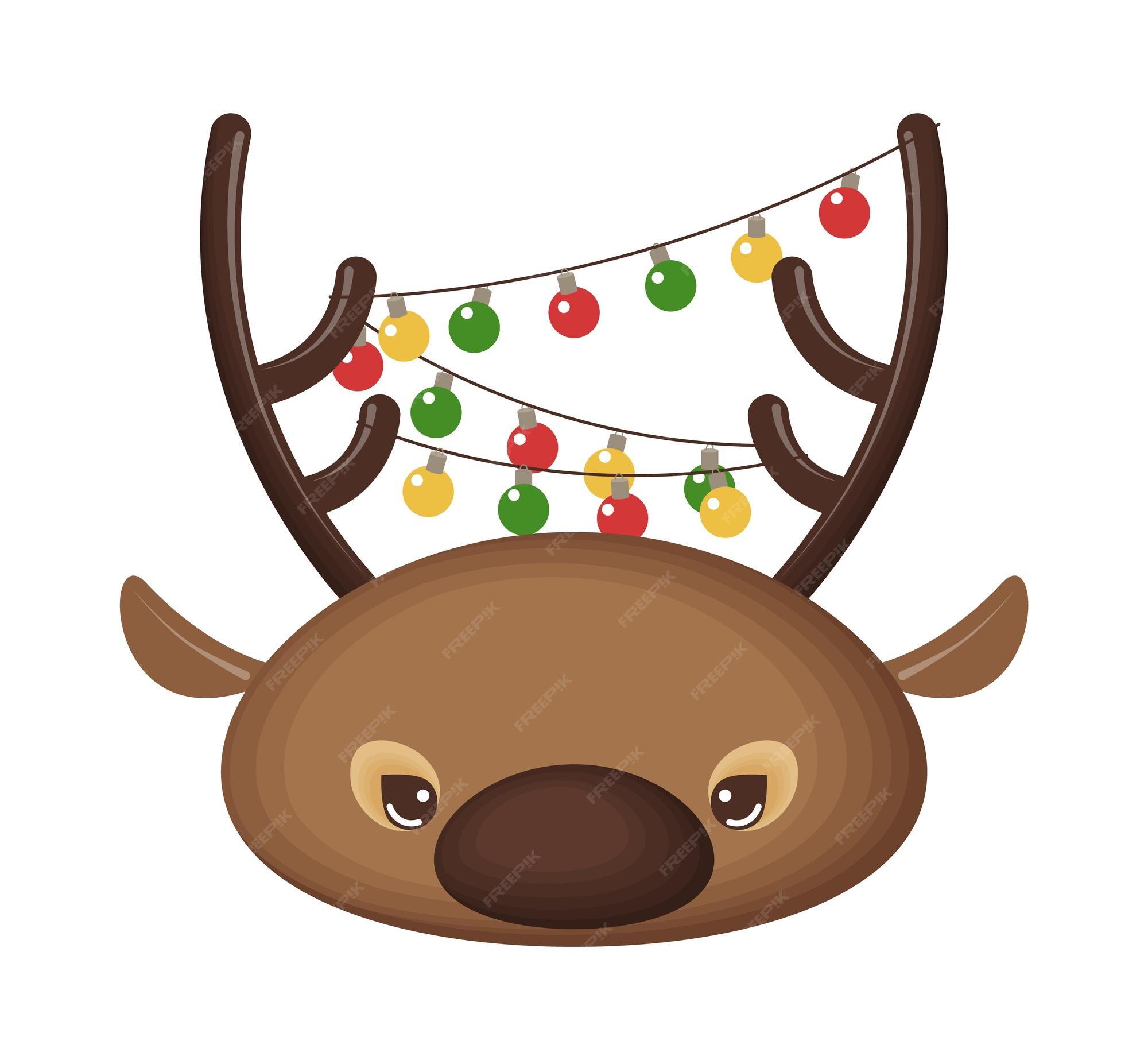 Premium Vector The Muzzle Of Cute Cartoon Reindeer The Antlers Are