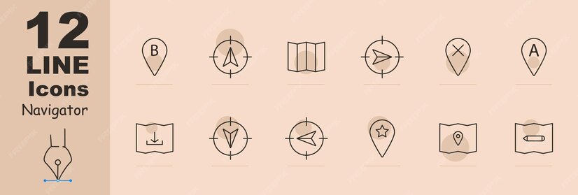 Premium Vector | Navigator set icon b location pointer mark pointer tip map cross a up down left ...
