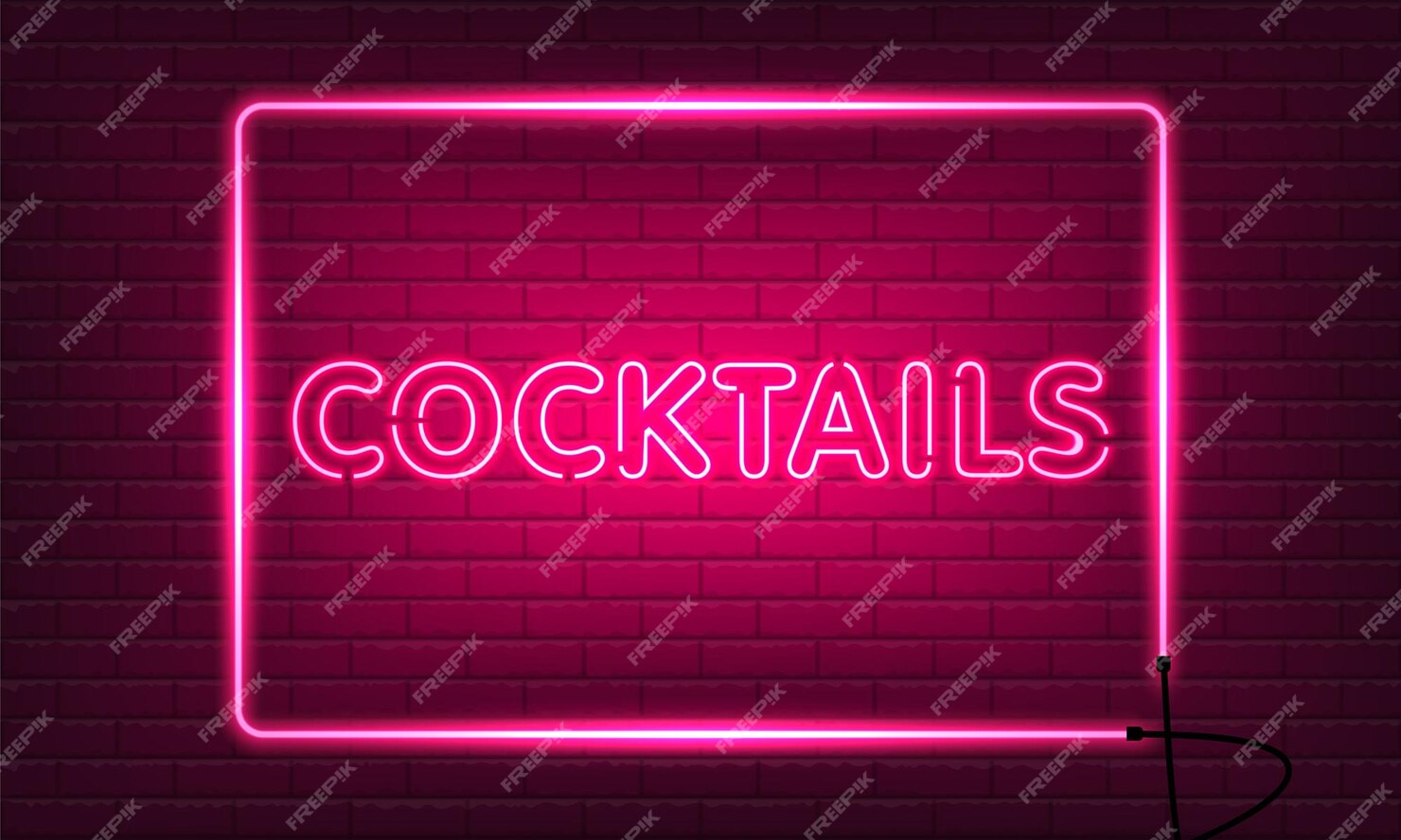Premium Vector Neon Sign Cocktails With Glass In Frame On Brick Wall