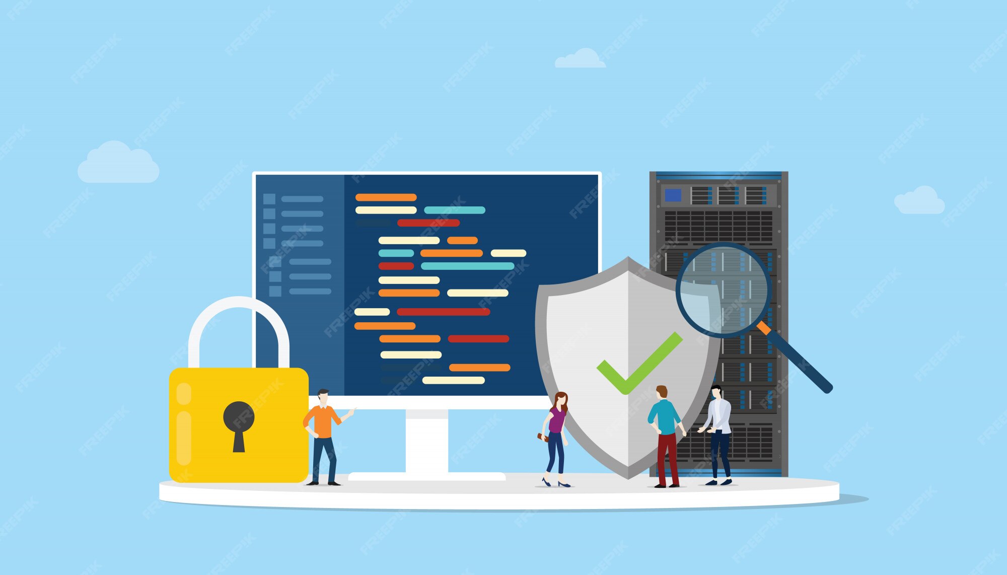 Premium Vector | Network programming security concept with code program