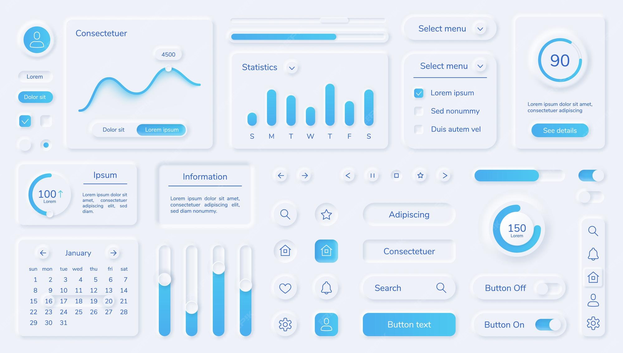 Premium Vector | Neumorphic user interface elements, mobile app ui design kit. Buttons, bars ...