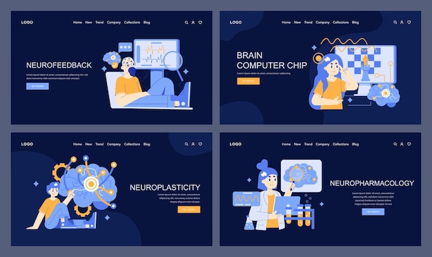 Premium Vector | Neurotechnologies web banners set demonstrating ... Premium Vector | Neurotechnologies web banners set demonstrating ...