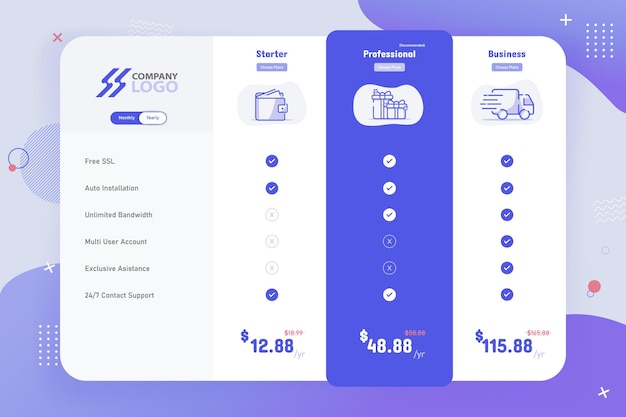 Premium Vector | New Modern 3 Plan Pricing Table Template Design Premium Vector | New Modern 3 Plan Pricing Table Template Design