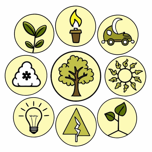 Premium Vector | Nine circular icons with nature and sustainability symbols Premium Vector | Nine circular icons with nature and sustainability symbols