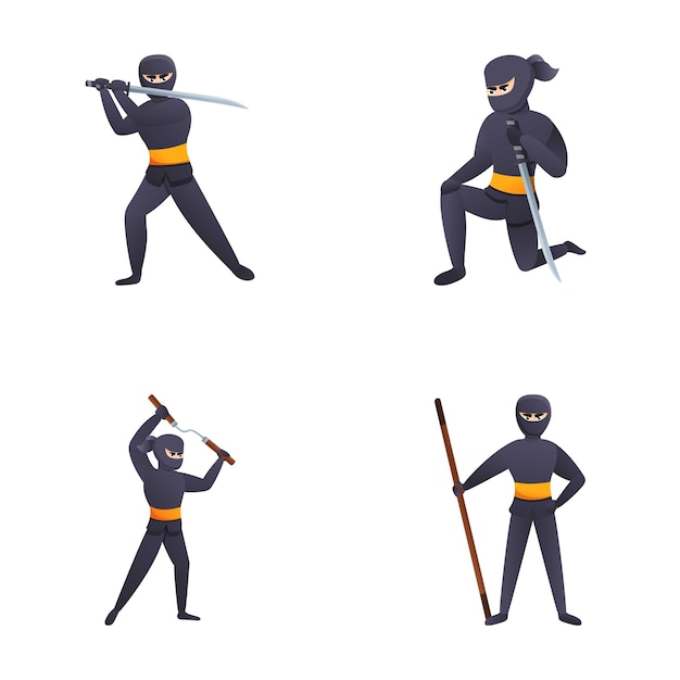 Premium Vector Ninja Fighter Icons Set Cartoon Vector Ninja Character In Fighting Pose Asian