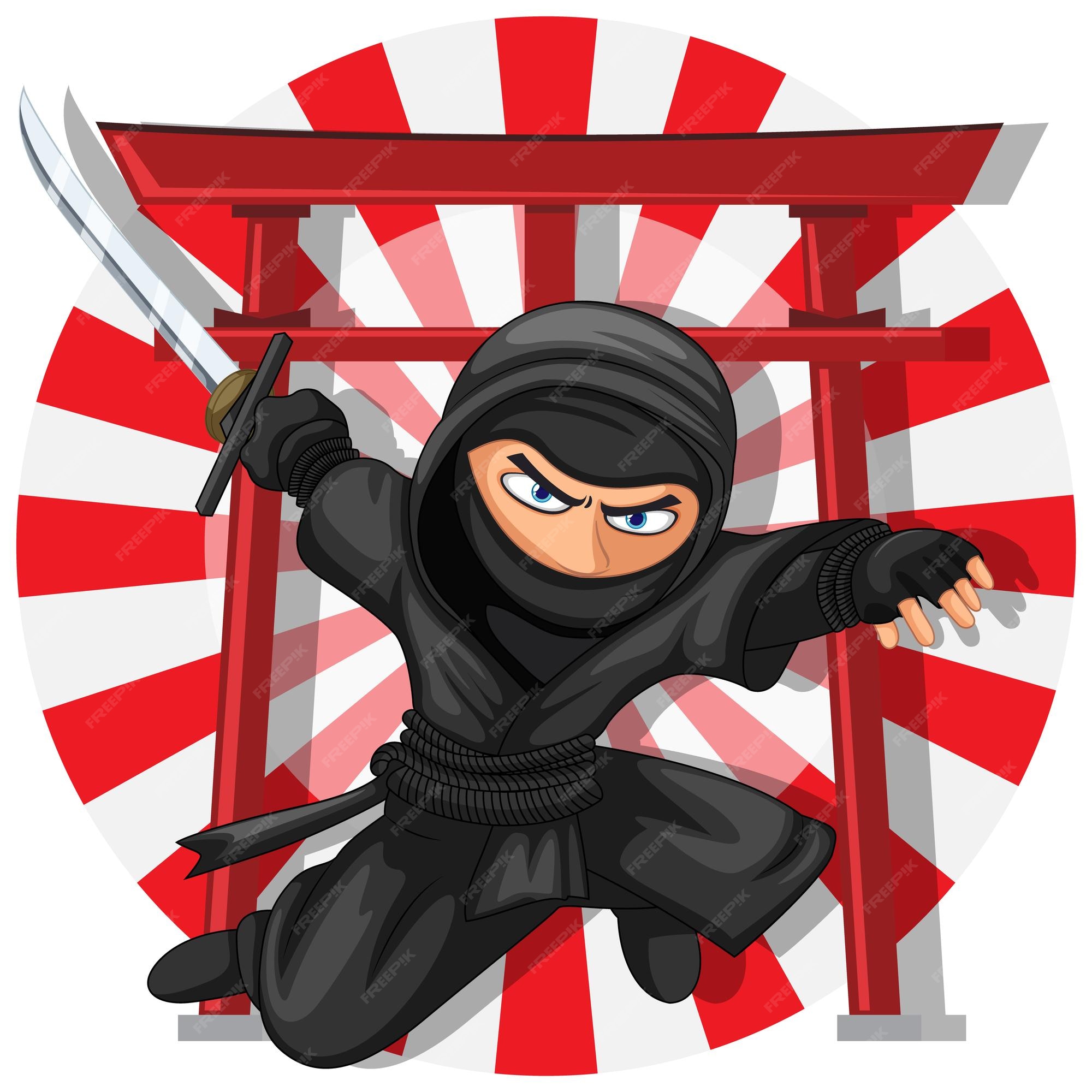 Premium Vector Ninja Jumping And Brandishing Sword