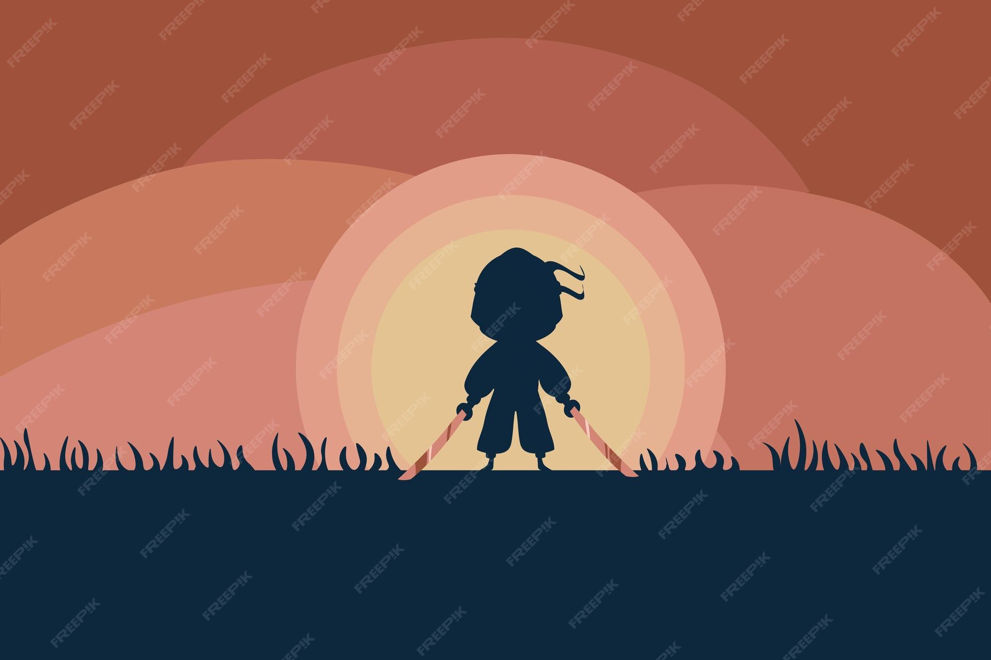 Premium Vector Ninja Little Japanese Warrior Silhouette With Katana Sword Guy In Black Cloth