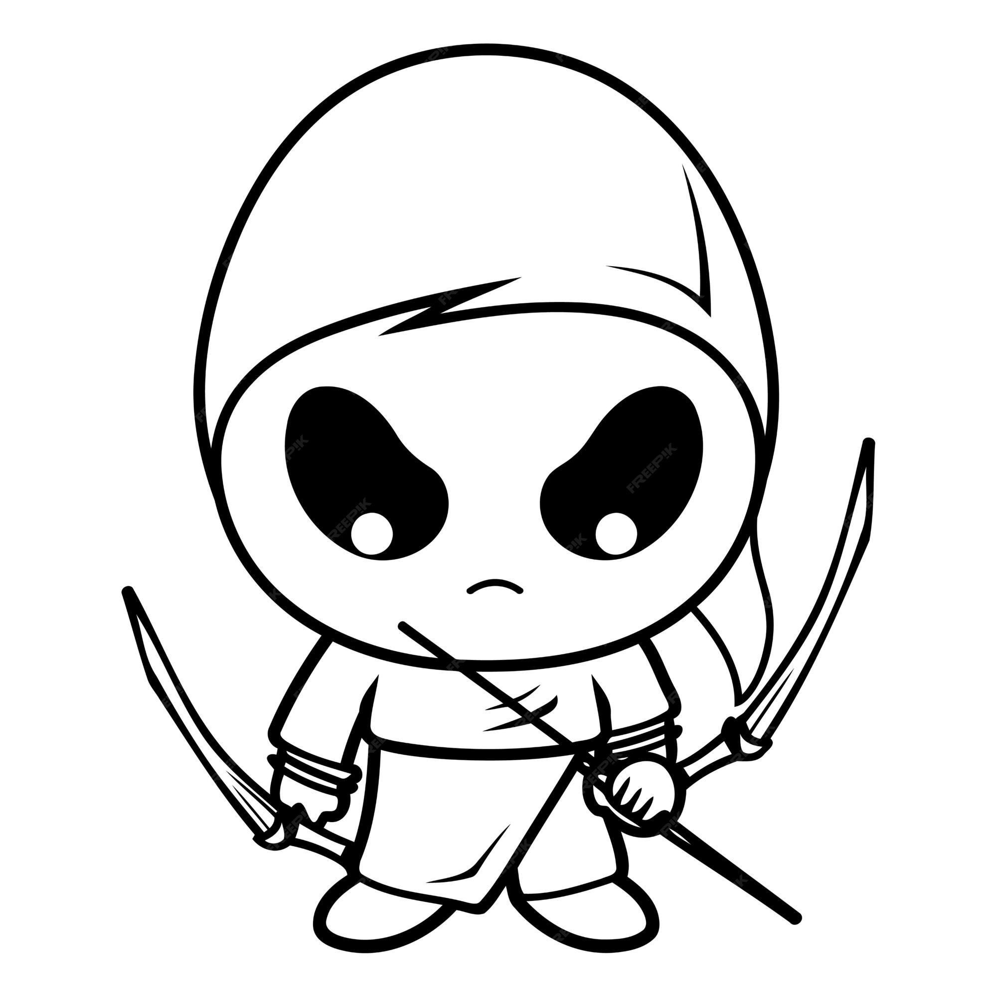 Premium Vector Ninja Warrior Cartoon Character Vector Illustration Black And White Cartoon