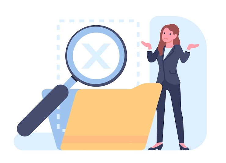 Premium Vector | No data Empty file folder Not found information Confused office worker ...