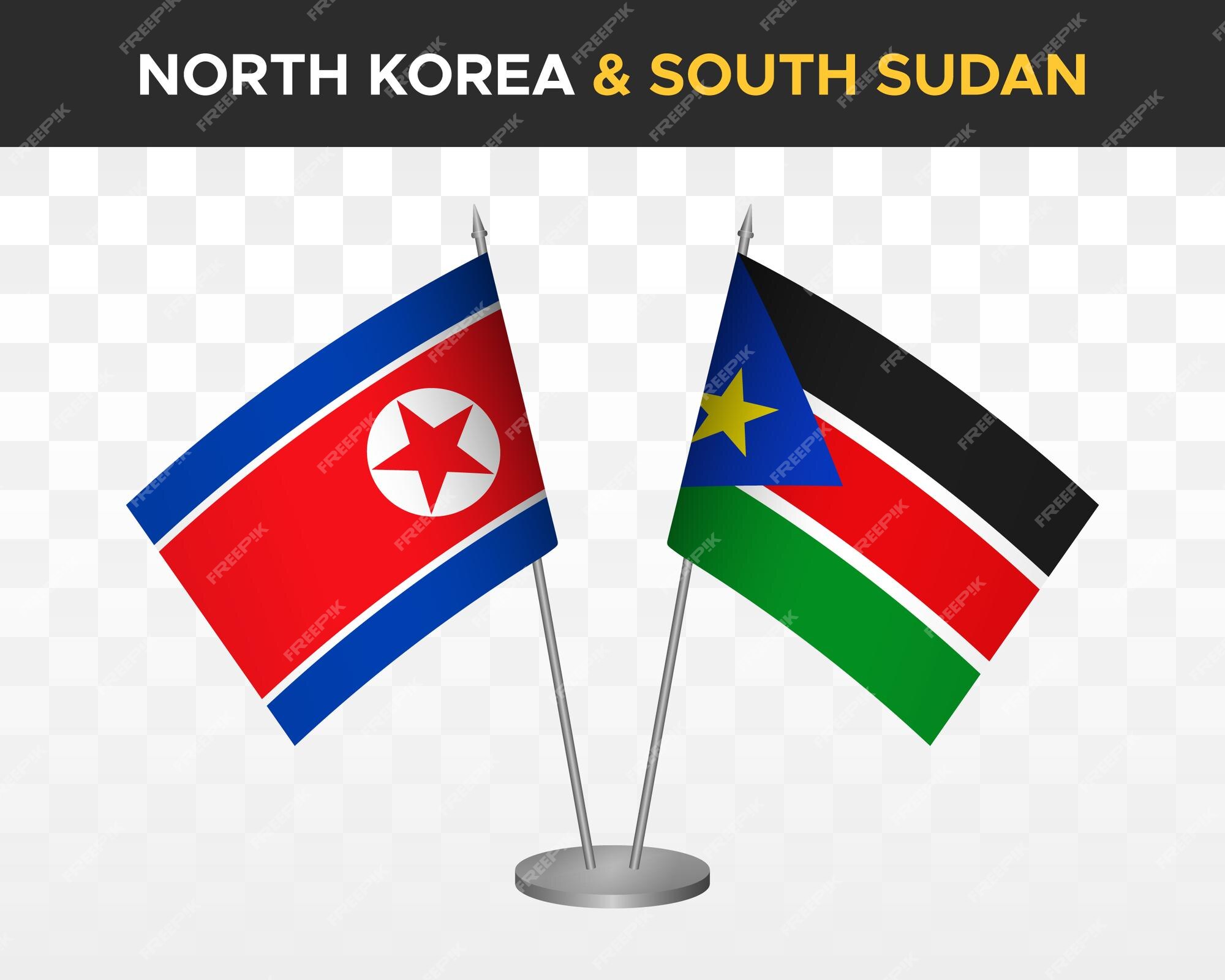 Premium Vector | North korea vs south sudan desk flags mockup isolated ... Premium Vector | North korea vs south sudan desk flags mockup isolated ...