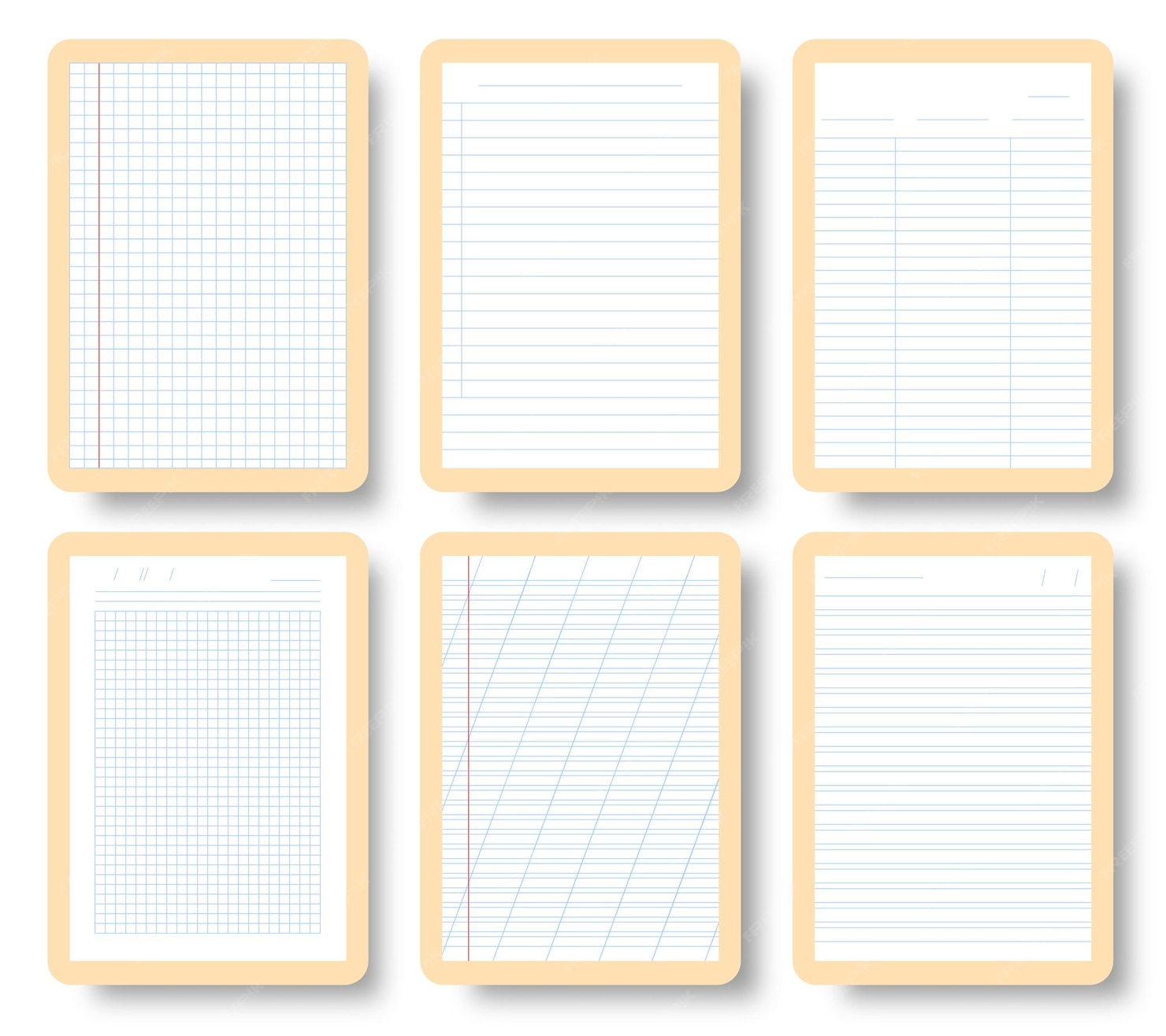 Premium Vector | Notebook a4 blank grid square cell lined paper sheet set for school notepad ...
