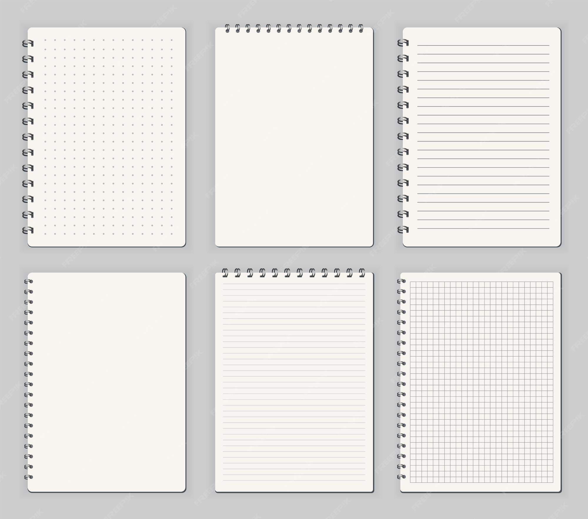 Premium Vector | Notebooks lined dots sketchbook blank pages with variety view notepad vector ...