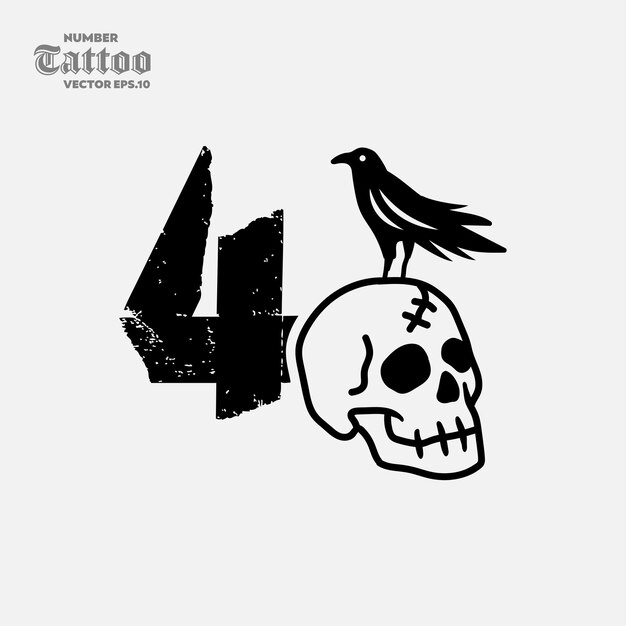 Premium Vector | Number 4 skull logo Premium Vector | Number 4 skull logo