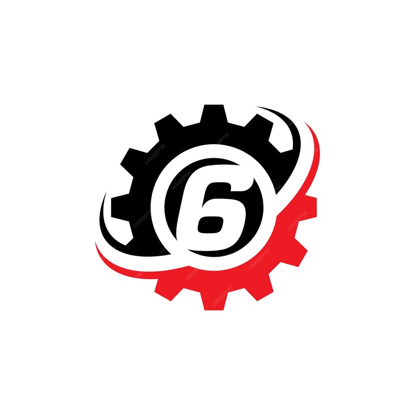 Premium Vector | Number 6 gear logo design template Premium Vector | Number 6 gear logo design template