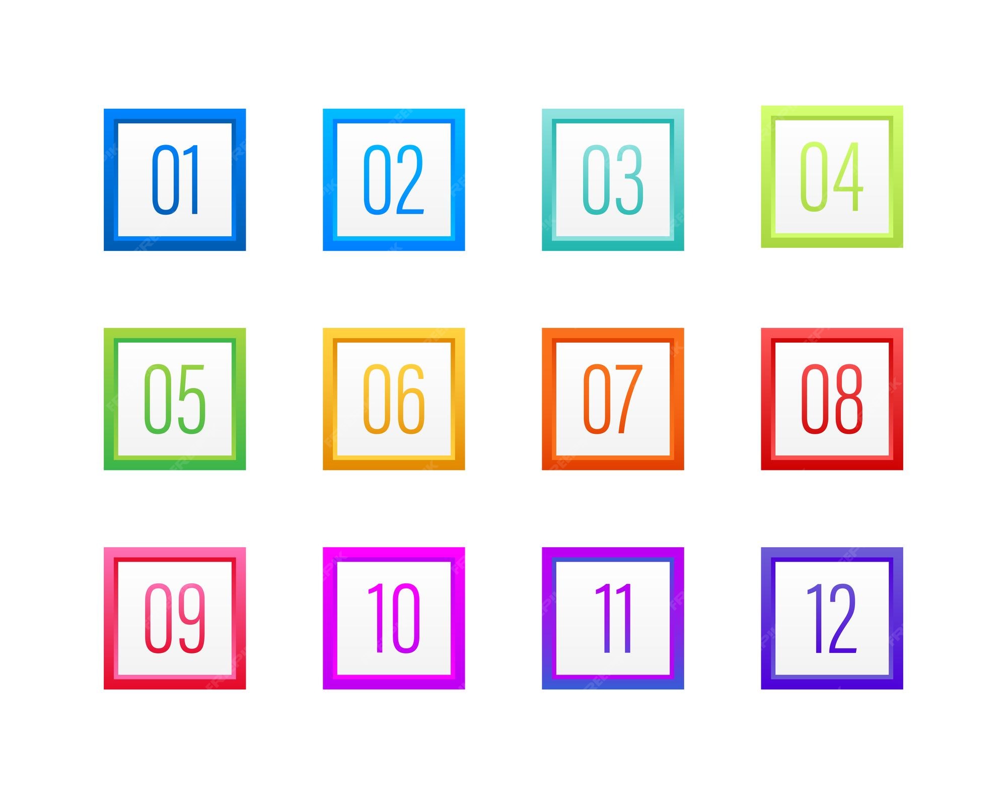 Premium Vector | Number Bullet Point Colorful Markers 1 to 12 Vector ... Premium Vector | Number Bullet Point Colorful Markers 1 to 12 Vector ...