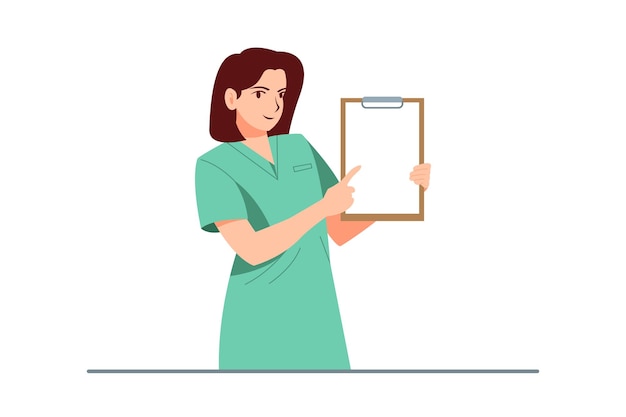Premium Vector | Nurse pointing to a blank board Premium Vector | Nurse pointing to a blank board