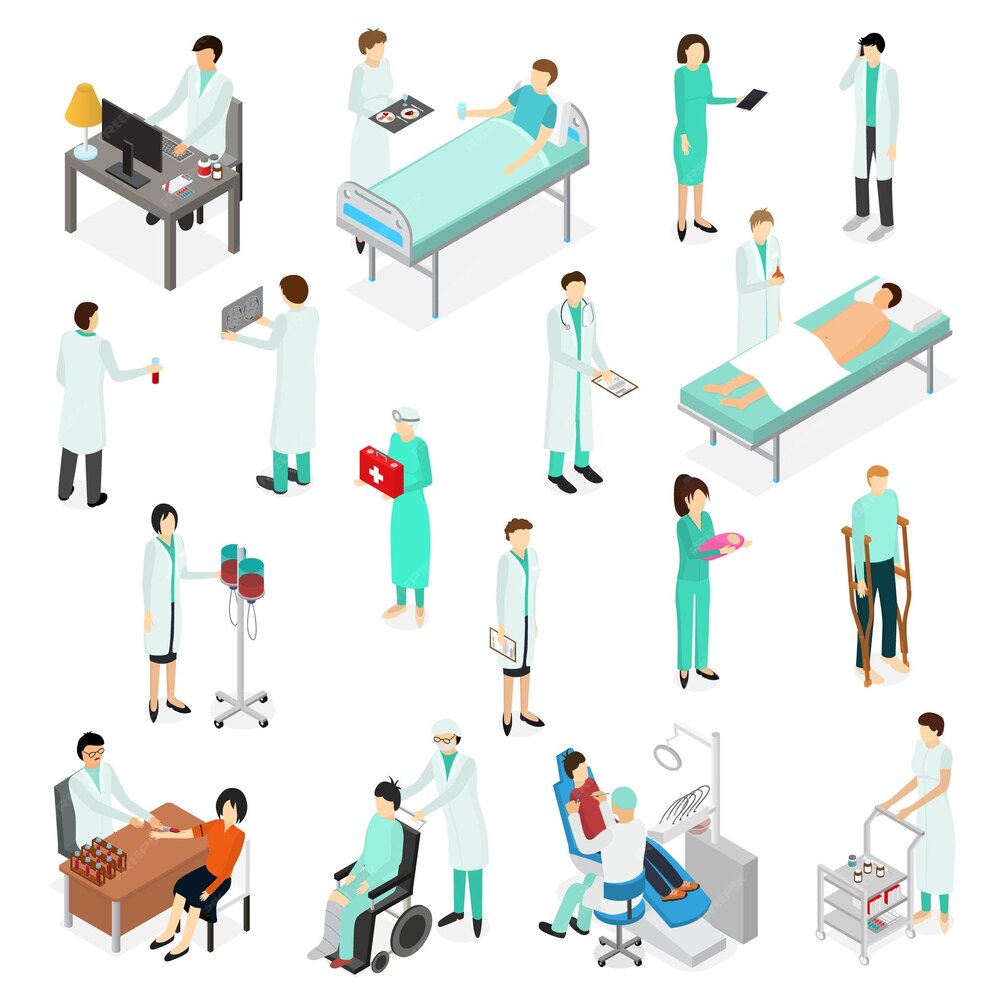 Premium Vector Nurses Attending Patients Icons Set Isometric View Vector