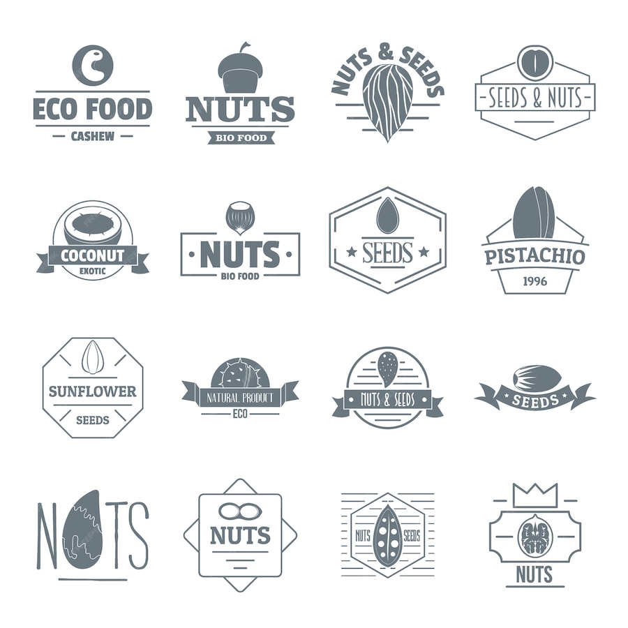 Premium Vector | Nuts seeds logo icons set Premium Vector | Nuts seeds logo icons set